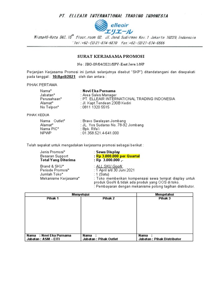 SKP Sewa Display Bravo Jombang Q2 2021 | PDF