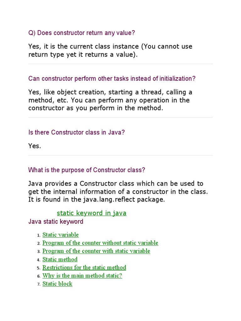 Q) Does Constructor Return Any Value?: Next Topic | PDF | Method (Computer Programming ...