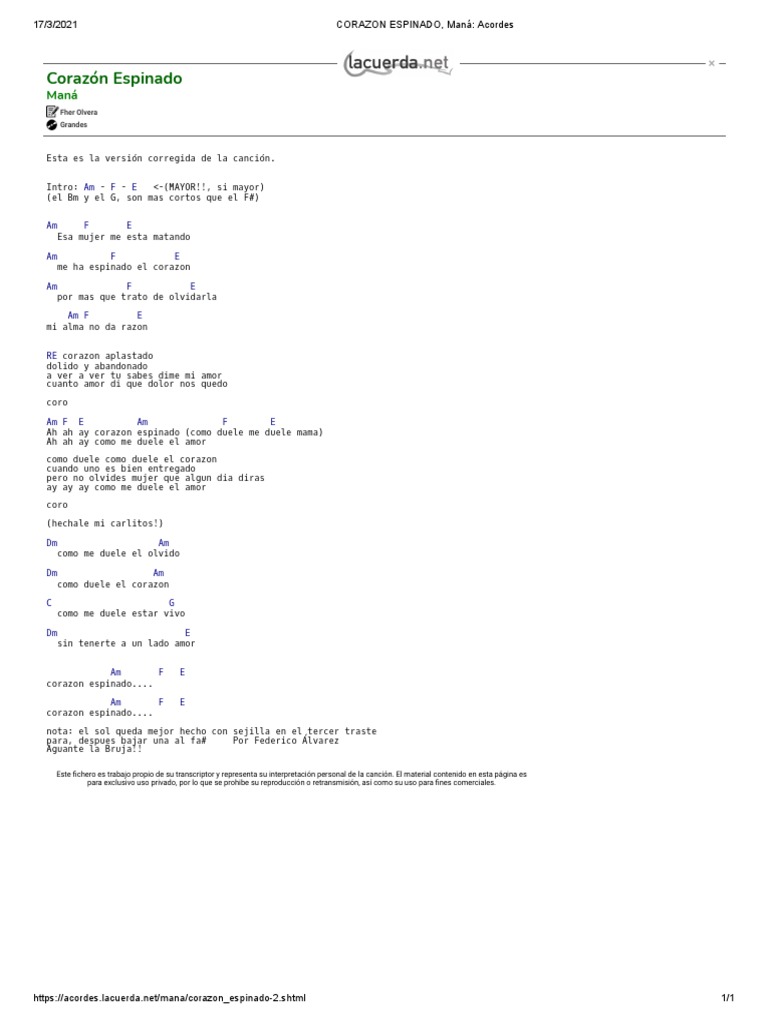 CORAZON ESPINADO, Maná - Acordes | PDF | Poesía