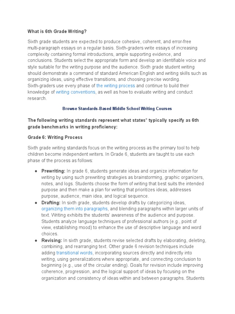6th Grade Writing Standards Overview | PDF | English Language | Word
