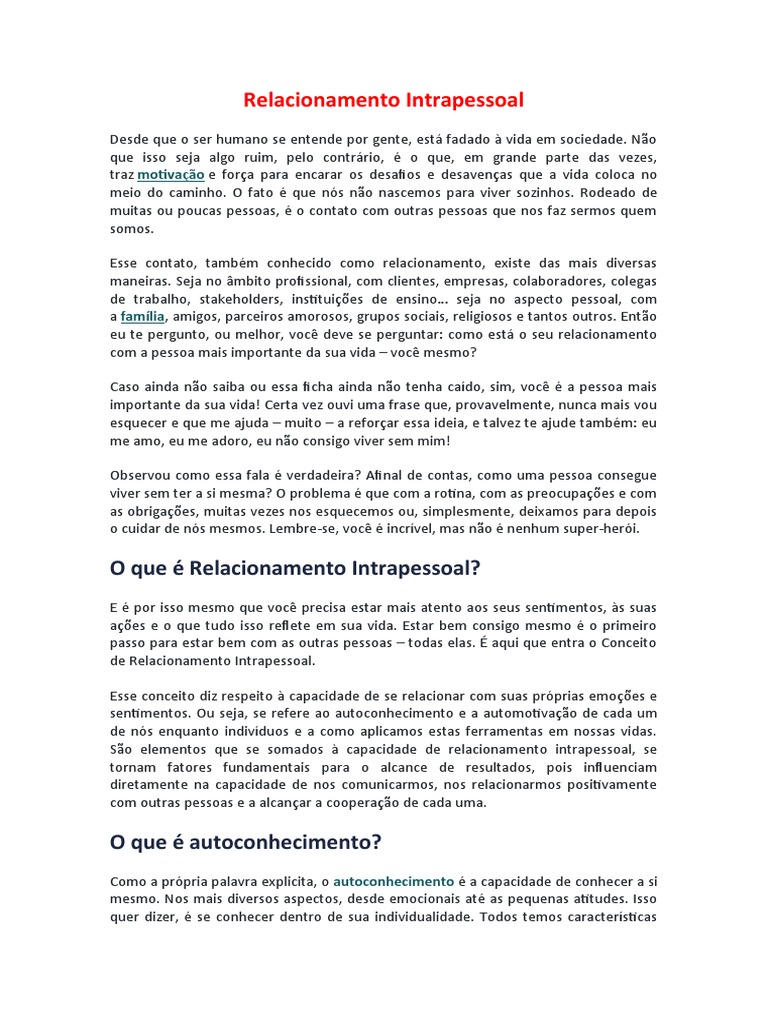 Relacionamento Intrapessoal | PDF | Inteligência | Emoções