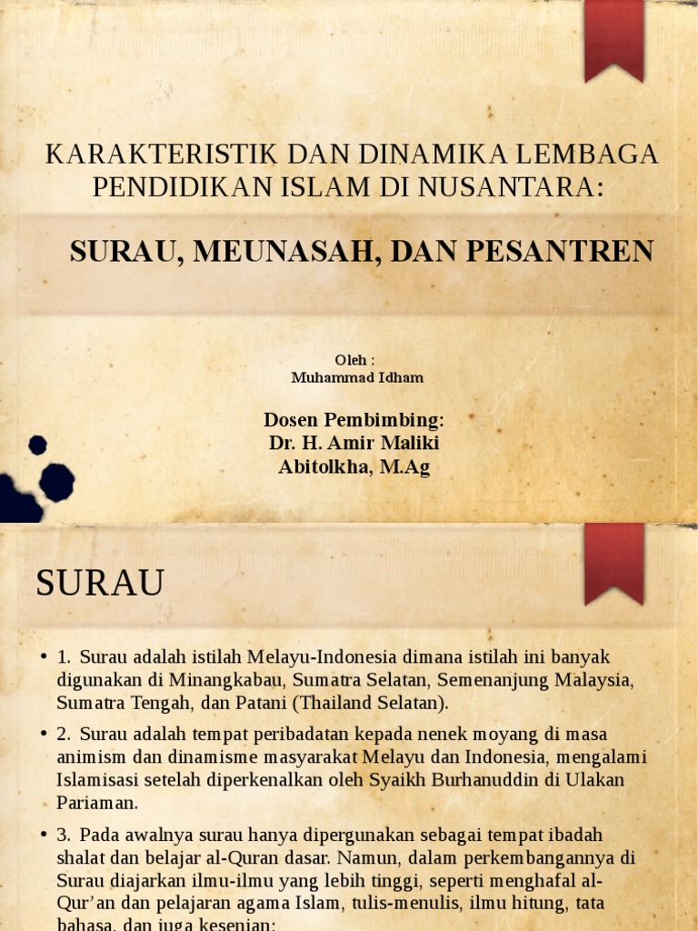 Slide PPT - Surau, Meunasah, Dan Pesantren | PDF | Agama & Spiritualitas