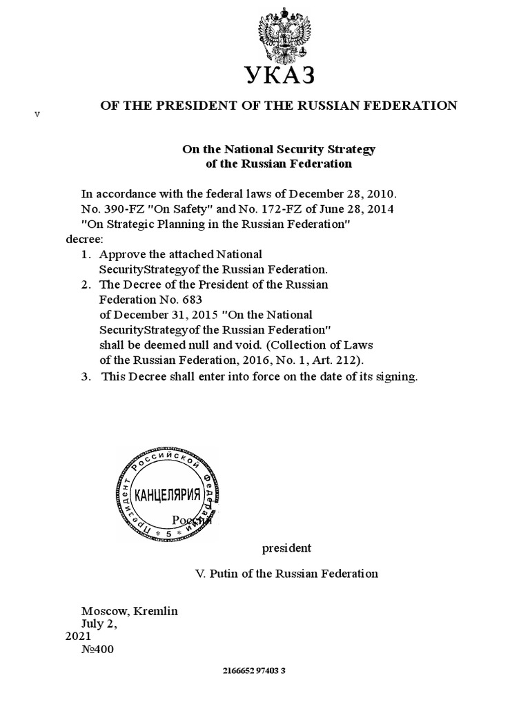 National Security Strategy of The Russia | PDF | National Security | Russia