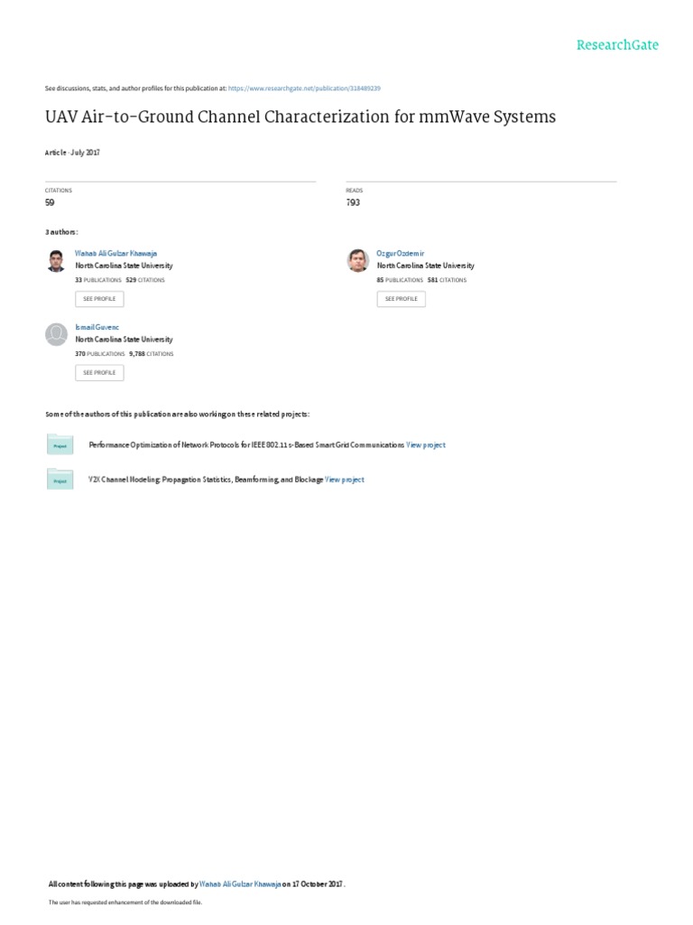 Uav Air-To-Ground Channel Characterization For Mmwave Systems | PDF ...