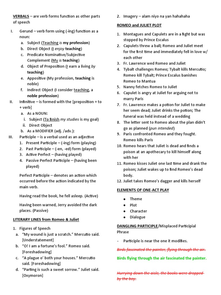 English Reviewer 3rd Grading | PDF | Characters In Romeo And Juliet | Verb