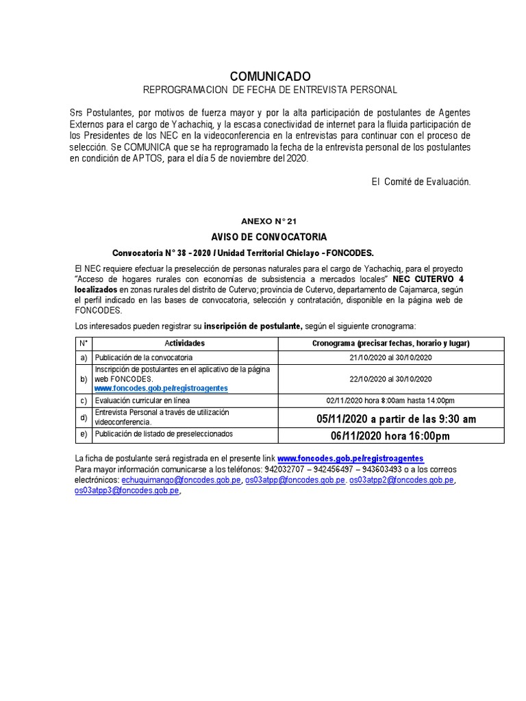 Comunicado de Reprogramacion Nec Cutervo 4 | PDF | ciberespacio | Informática