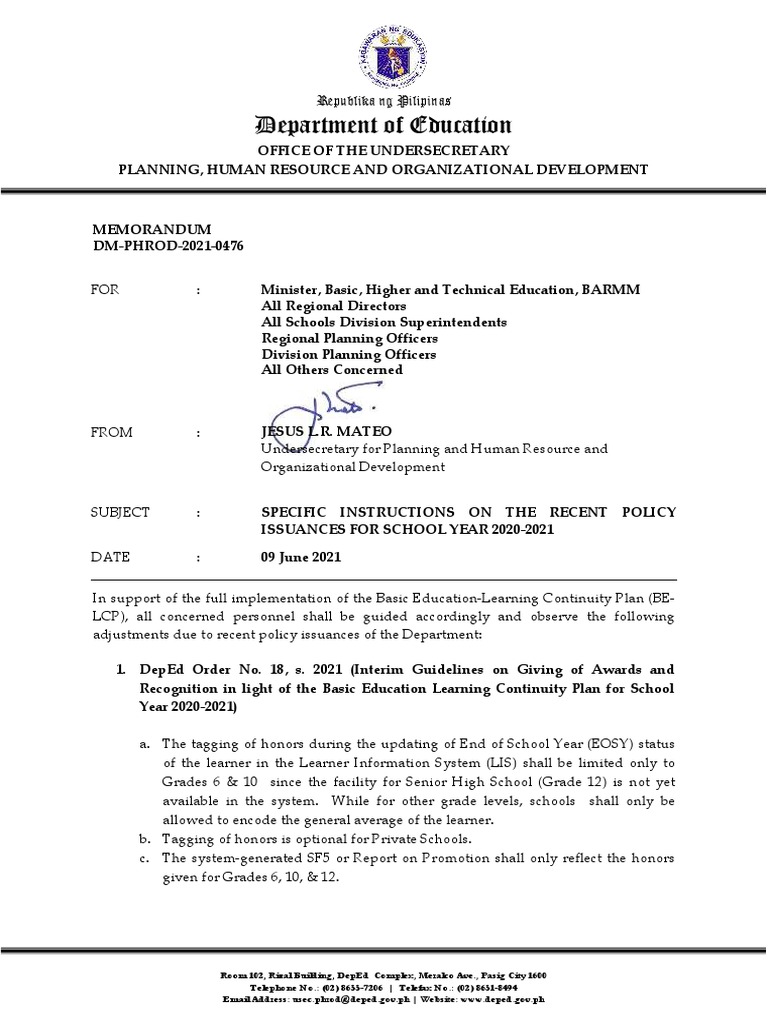 Policy Instructions for SY 2020-2021 | PDF | Further Education | Business