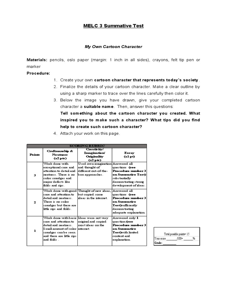 Cartoon Character Creation Assessment | PDF | Graphics | Microsoft Excel