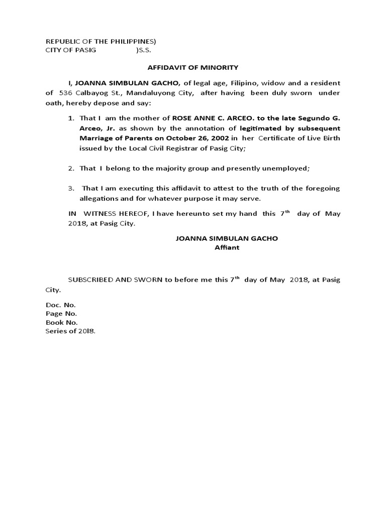 Affidavit of Minority | PDF
