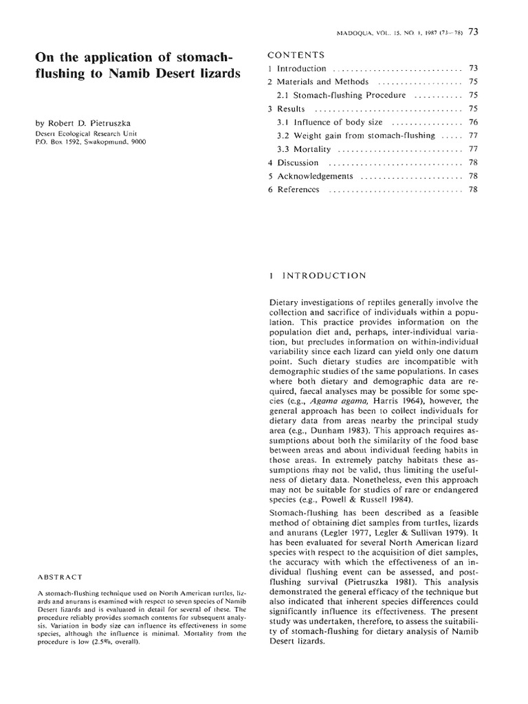 The Application of Stomach-Flushing Namib Desert Lizards | PDF ...