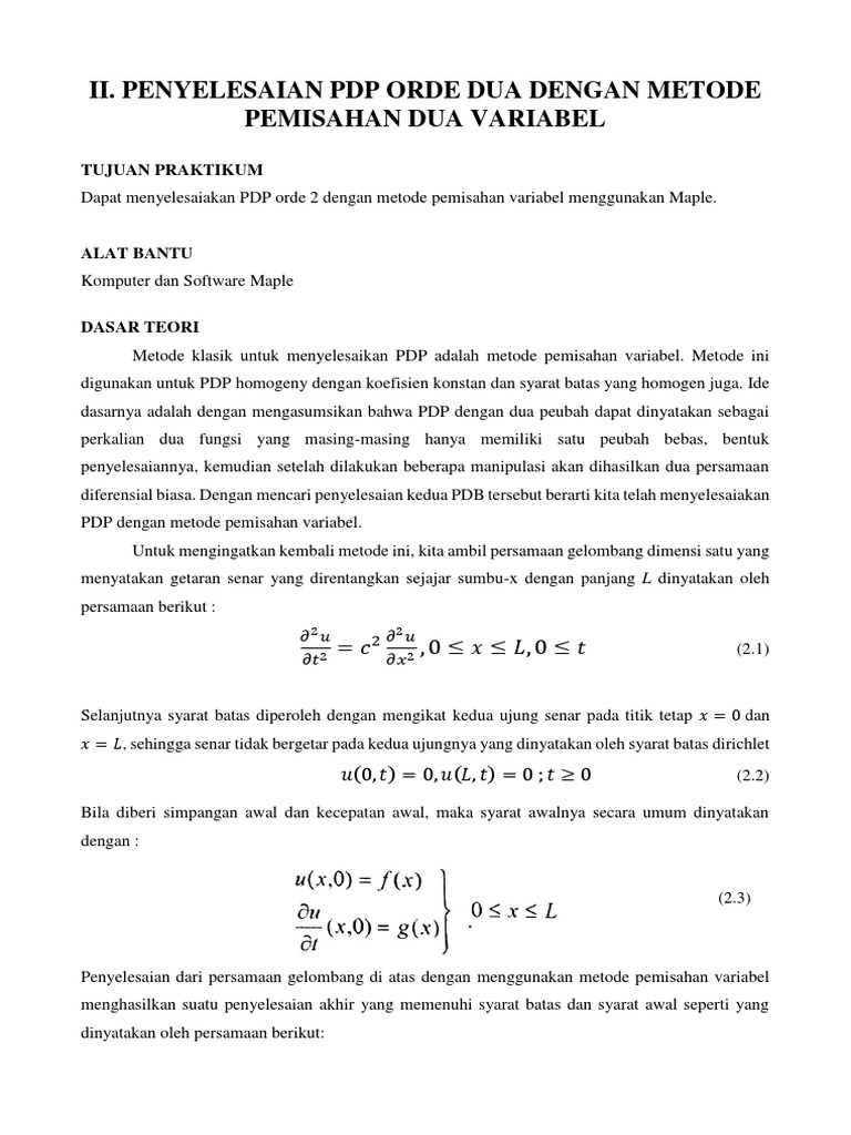 Penyelesaian PDP Orde Dua Dengan Metode Pemisahan | PDF