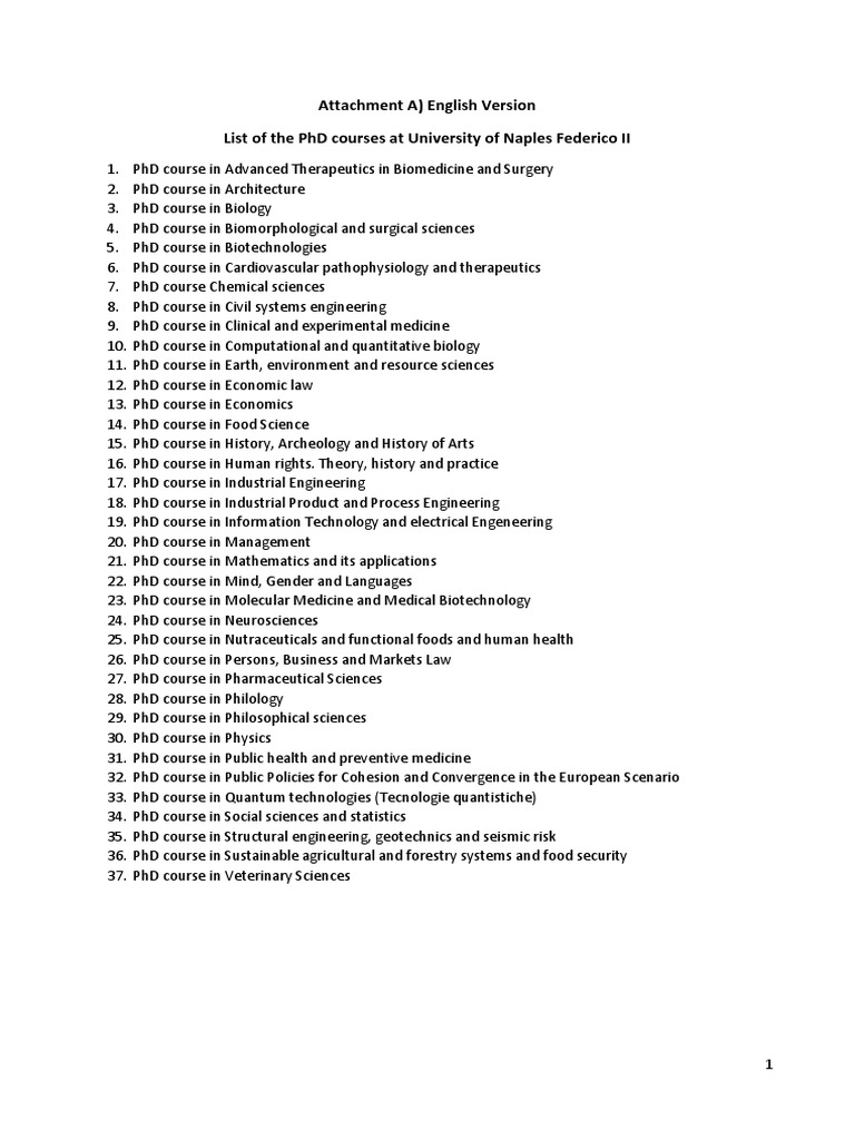 Attachment A) English Version List of The PHD Courses at University of ...