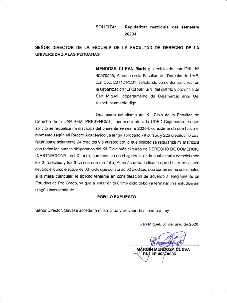 Regularización de Matrícula Derecho UAP | PDF