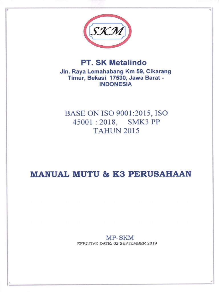 1) Manual Mutu Dan K3 | PDF