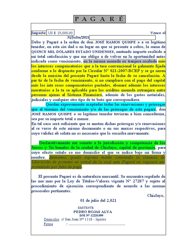 Modelo de Pagaré | PDF | Finanzas (general)