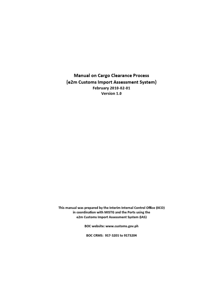 Manual On Cargo Clearance Process (E2m Customs Import Assessment System ...