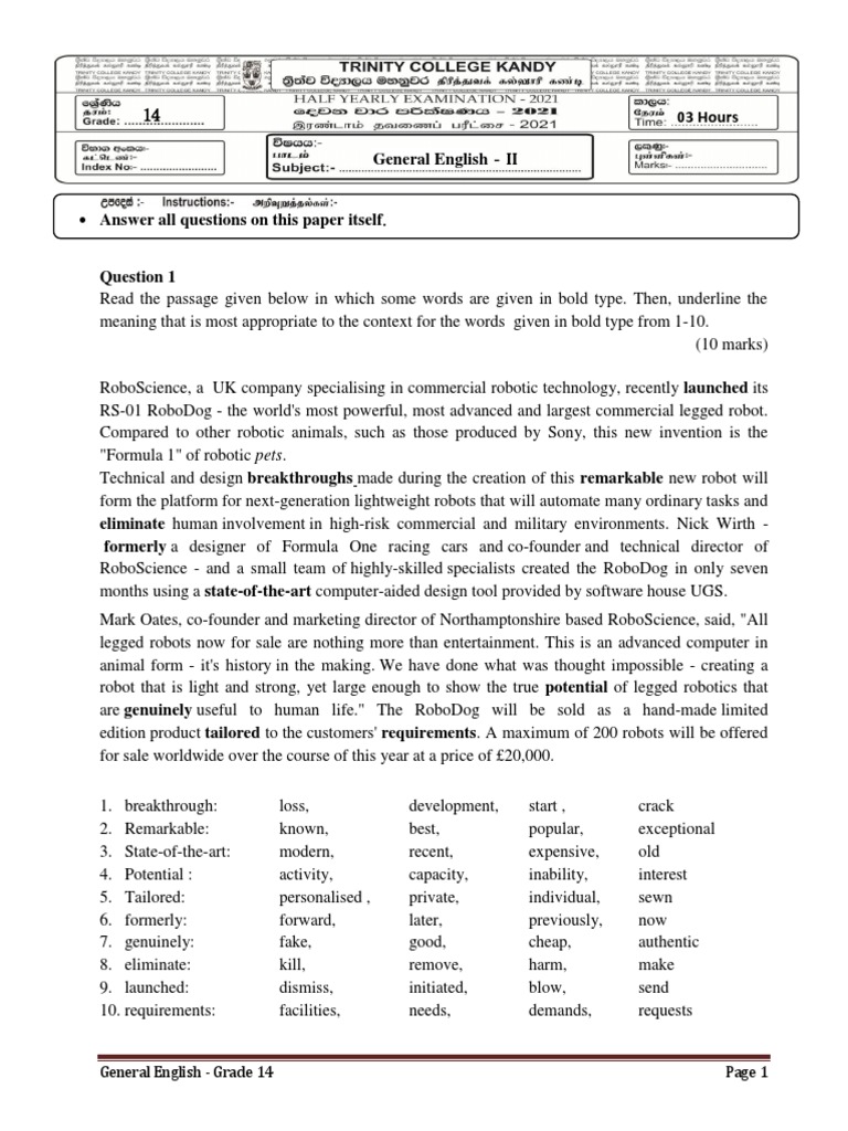 Grade 14 General English - Part II | PDF | Adverb | Verb