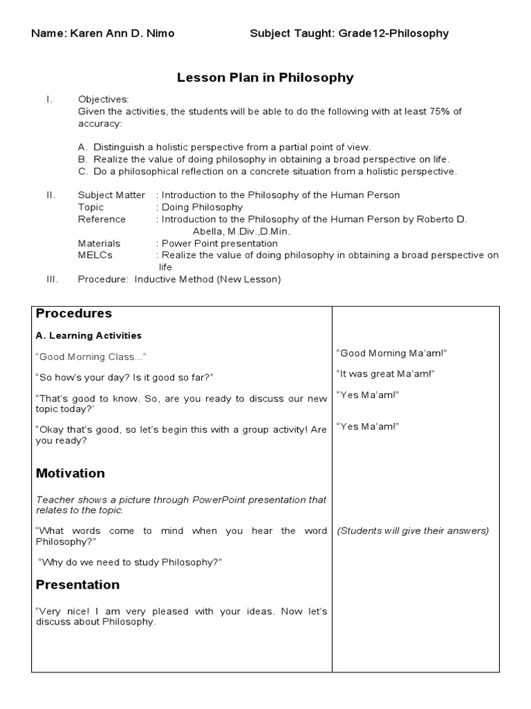 Lesson Plan Philosophy Doing Philosophy | PDF | Wisdom | Socrates