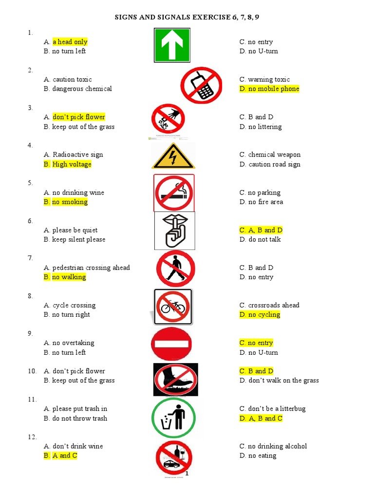 Traffic Signs and Signals Quiz | PDF | Traffic | Intersection (Road)