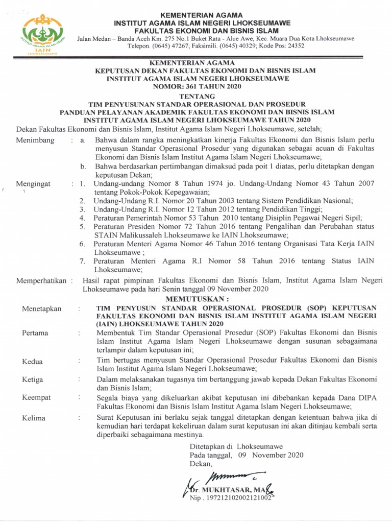 SK Tim Penyusun Standar Oprasional Dan Prosedur (SOP) | PDF