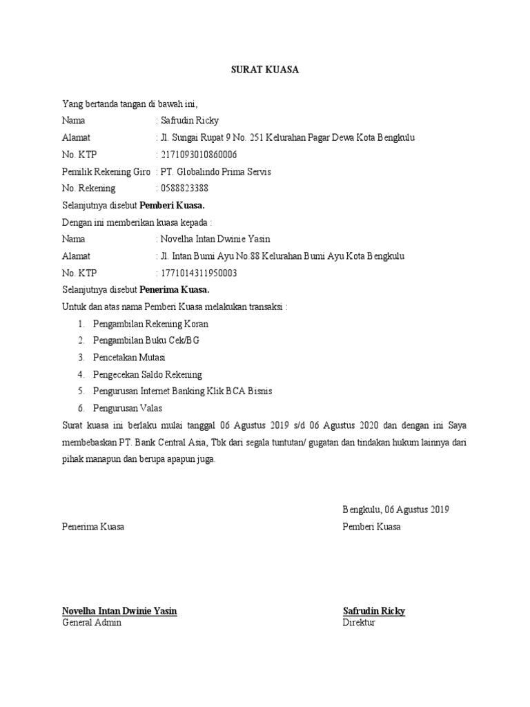 Surat Kuas Bca | PDF