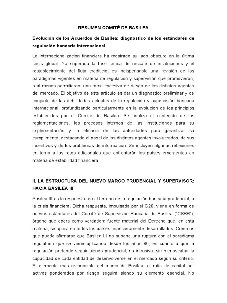Resumen Comité de Basilea | PDF | Basilea Iii | Bancos