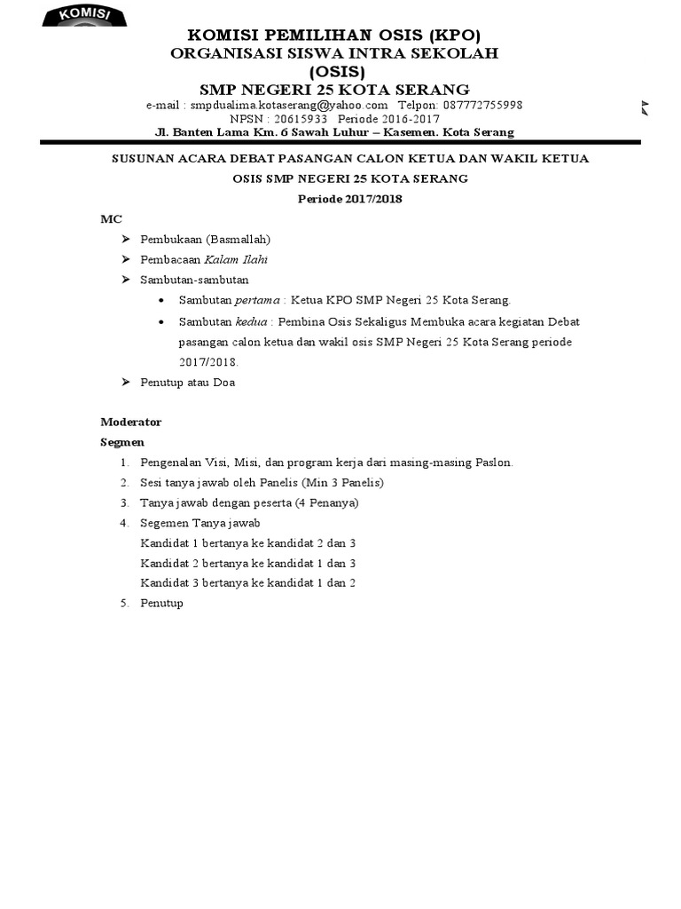 Susunan Acara Debat Osis | PDF
