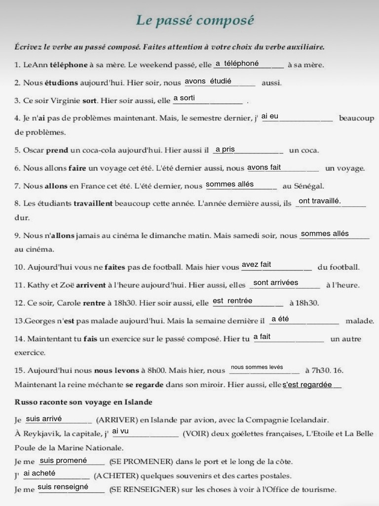 French Passe Compose Worksheet | PDF