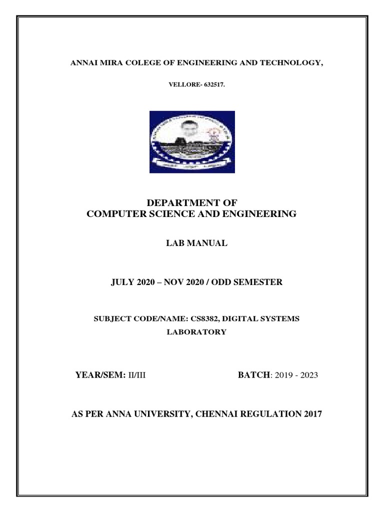 Cs8382-Digital Systems Lab Manual | PDF | Logic Gate | Electronic Circuits