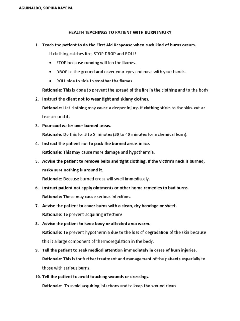 Health Teachings To Patient With Burn Injury | PDF