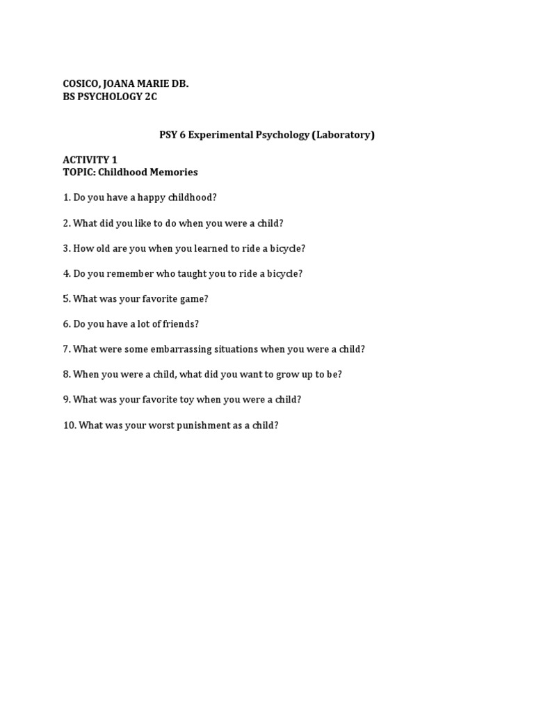 Psy 6 Lab Activity #1 - Cosico | PDF | Self-Improvement