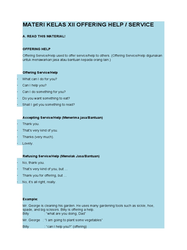 Materi Kelas Xii Offering Help / Service: A. Read This Material! | PDF ...