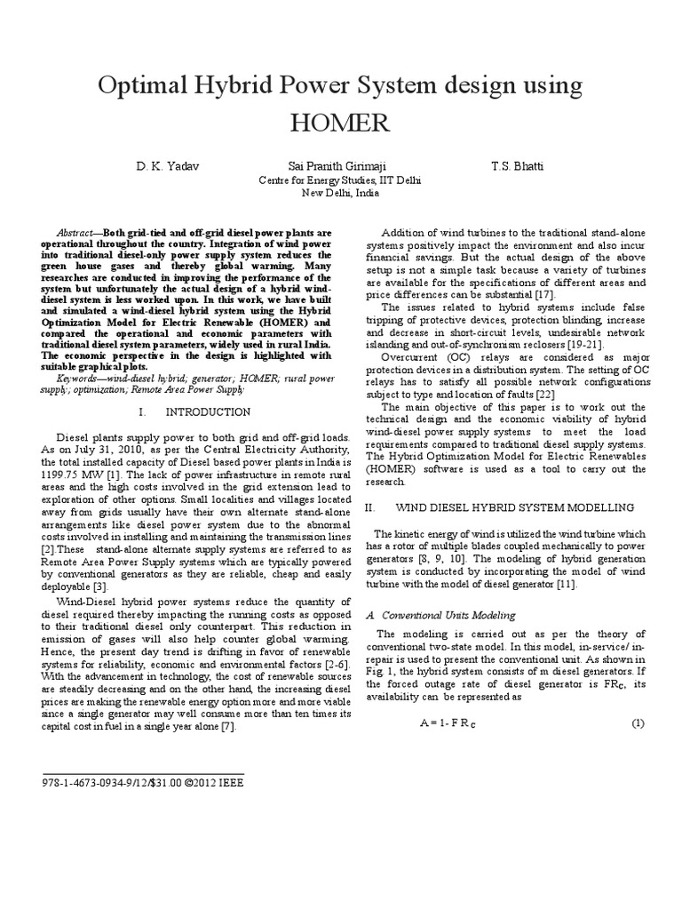 Optimal Hybrid Power System Design Using Homer 06450416 | PDF | Wind ...
