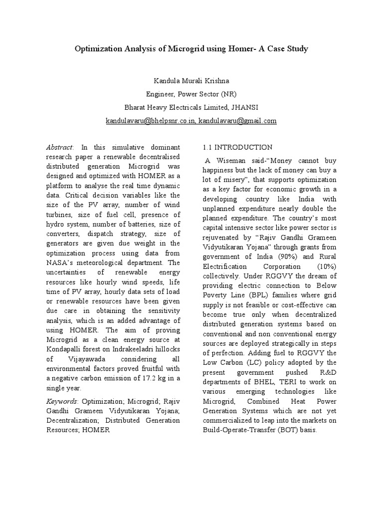 Optimization Analysis of Microgrid Using Homer - A Case Study 06139566 | PDF | Distributed ...