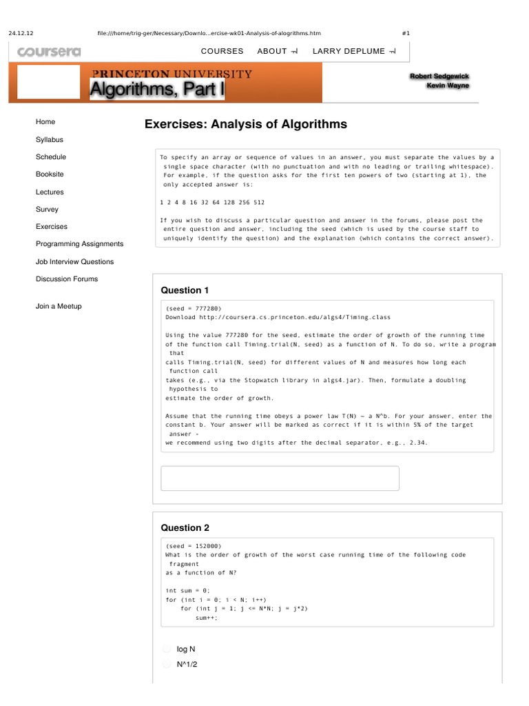Exercise Wk01 Analysis Of Alogrithms Pdf Integer Computer Science Software Development