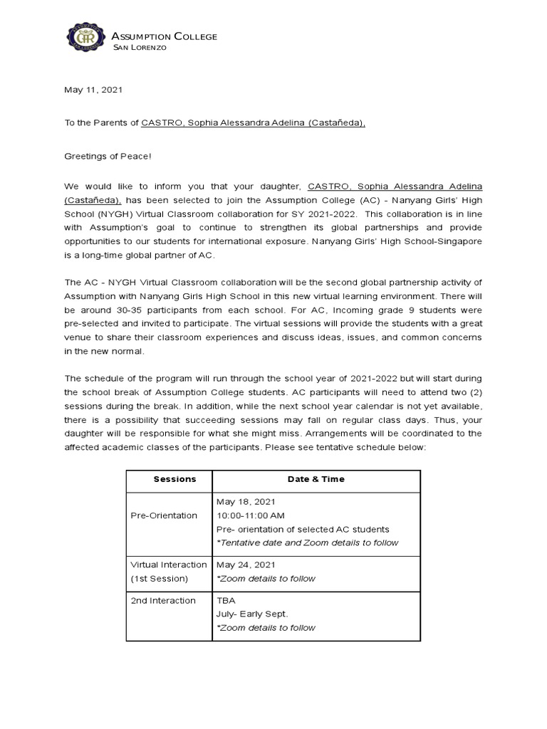 Sessions Date & Time: Tentative Date and Zoom Details To Follow | PDF ...