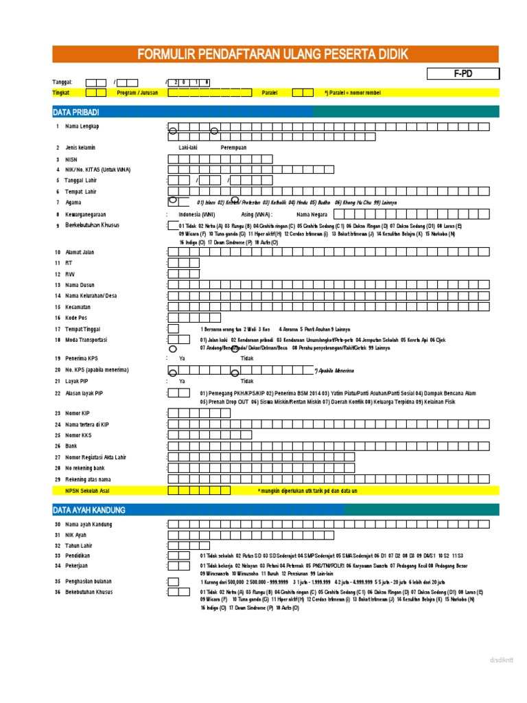Formulir Daftar Ulang | PDF