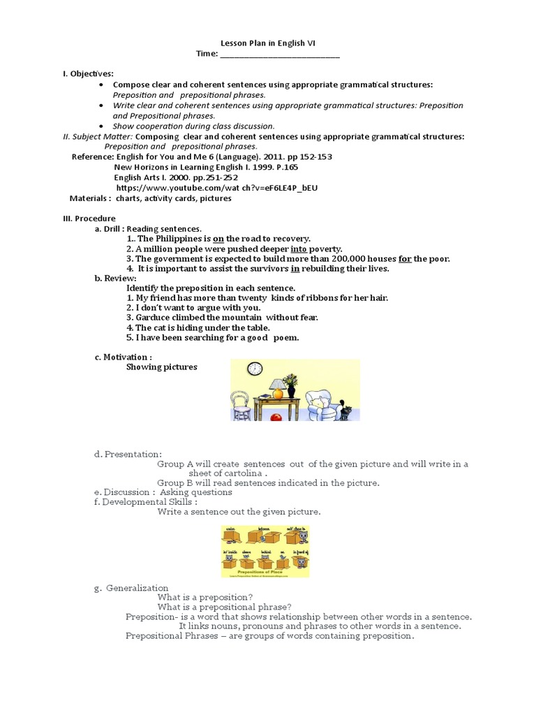 Lesson Plan English 2019 | PDF | Preposition And Postposition | Phrase