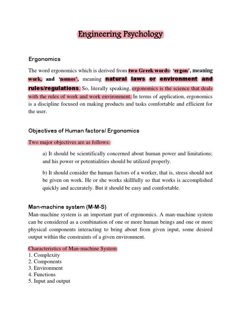 Engineering Psychology: Ergonomics | PDF | Human Factors And Ergonomics ...