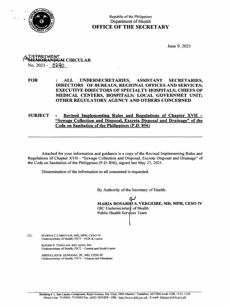 Sanitation Code - Chapter 17 Revised IRR | PDF | Sewage Treatment ...