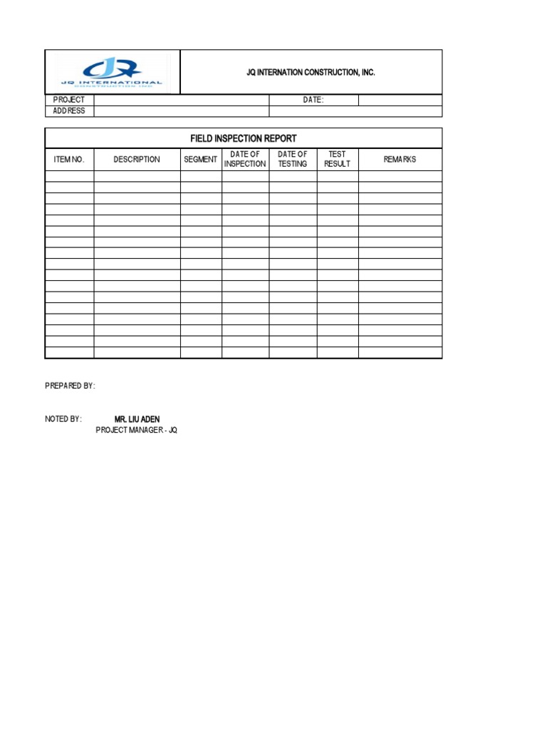 JQ International Construction Field Inspection Report | PDF