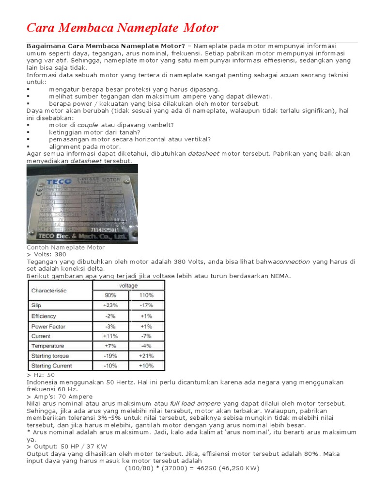 Panduan Membaca Nameplate Motor Listrik | PDF