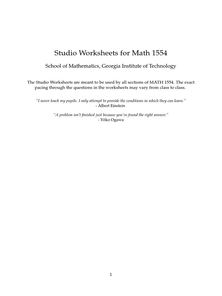 Studio Worksheets For Math 1554: School of Mathematics, Georgia Institute of Technology ...