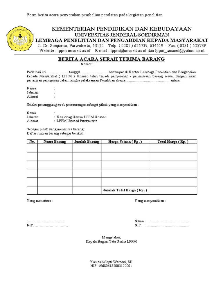Form Berita Acara Serah Terima Barang | PDF