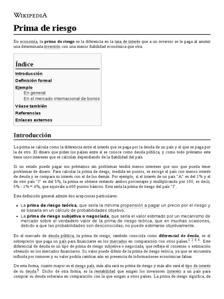 Prima de Riesgo | PDF | Prima de riesgo | Riesgo financiero