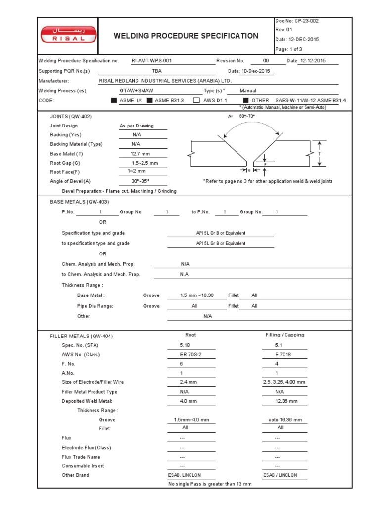 Welding Procedure Specification: JOINTS (QW-402) | PDF | Industrial ...