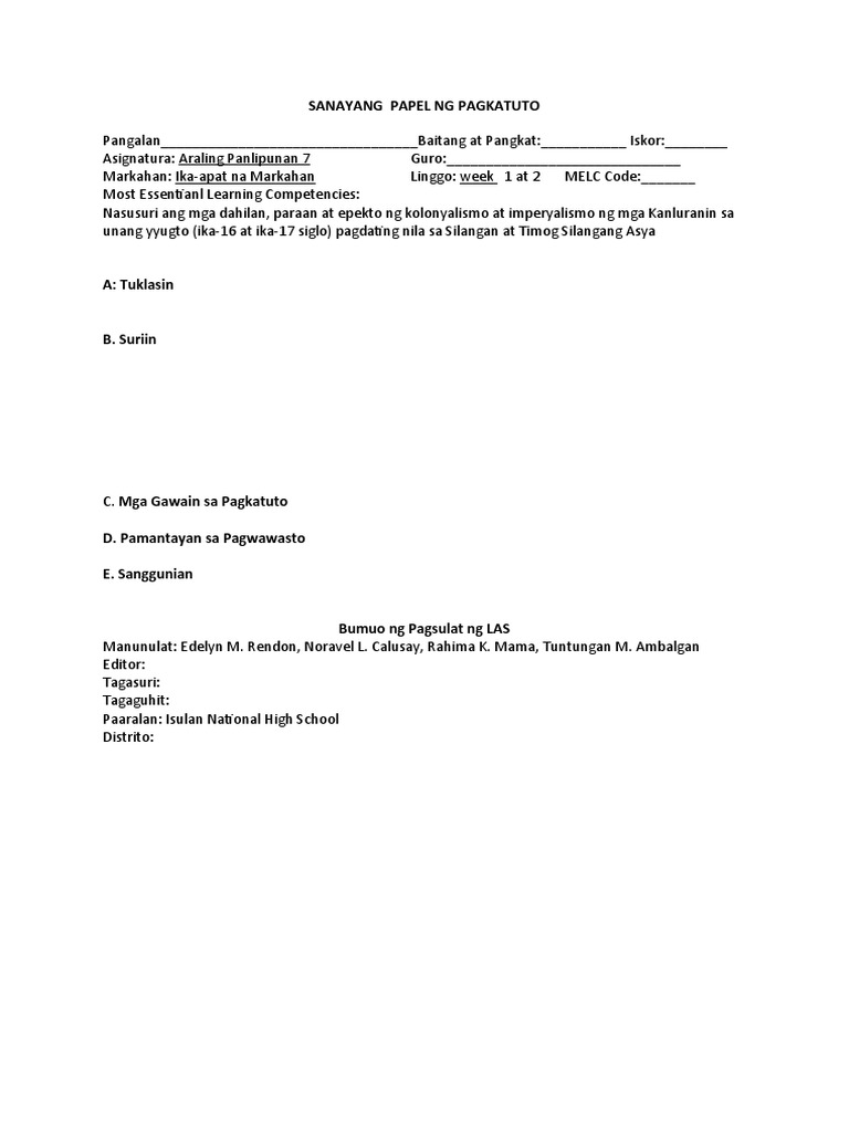 Apan 7 Fourth Quarter Las | PDF