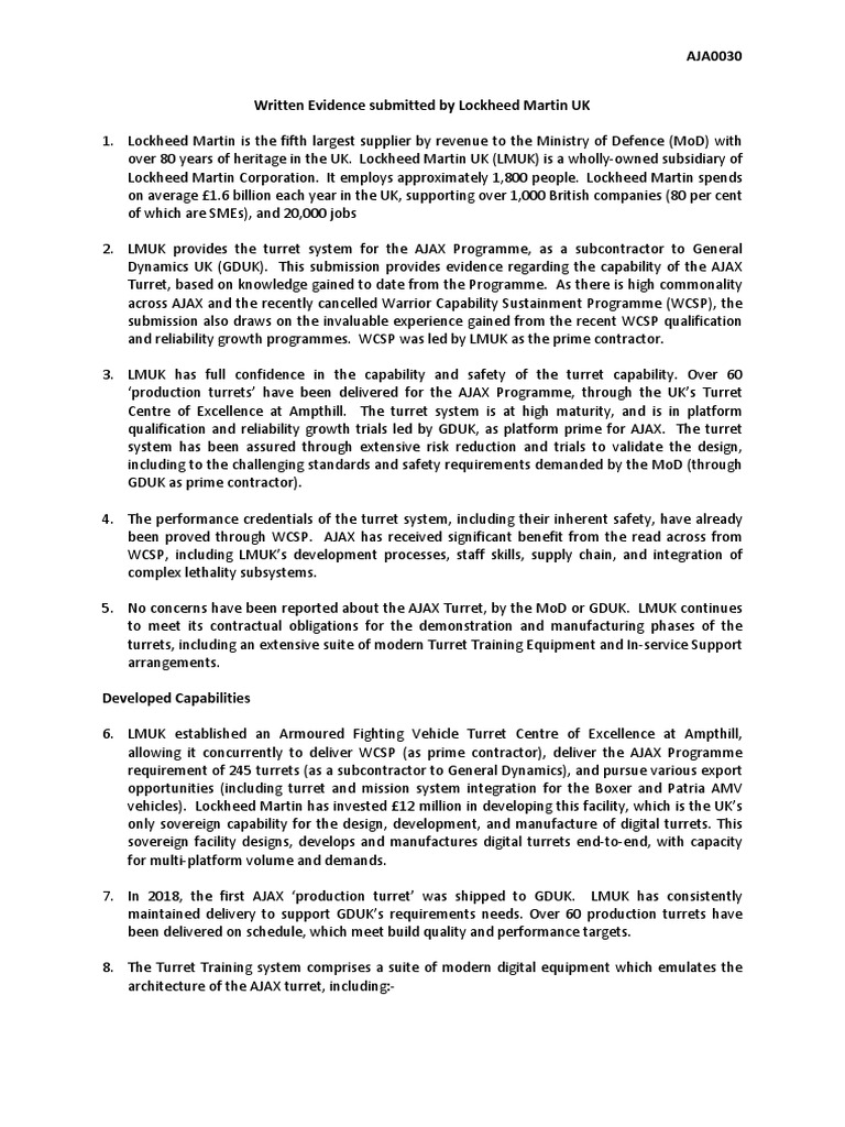 AJA0030 Written Evidence Submitted by Lockheed Martin UK | PDF ...