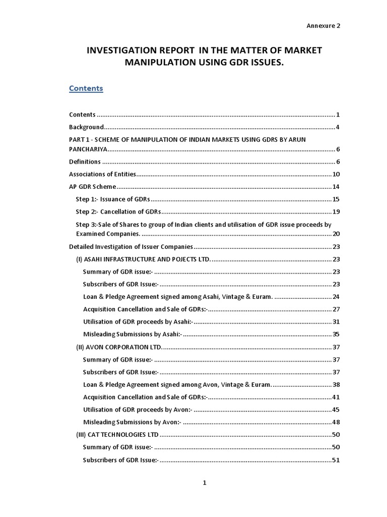 Investigation IN THE Matter OF Market Manipulation Using GDR Issues ...