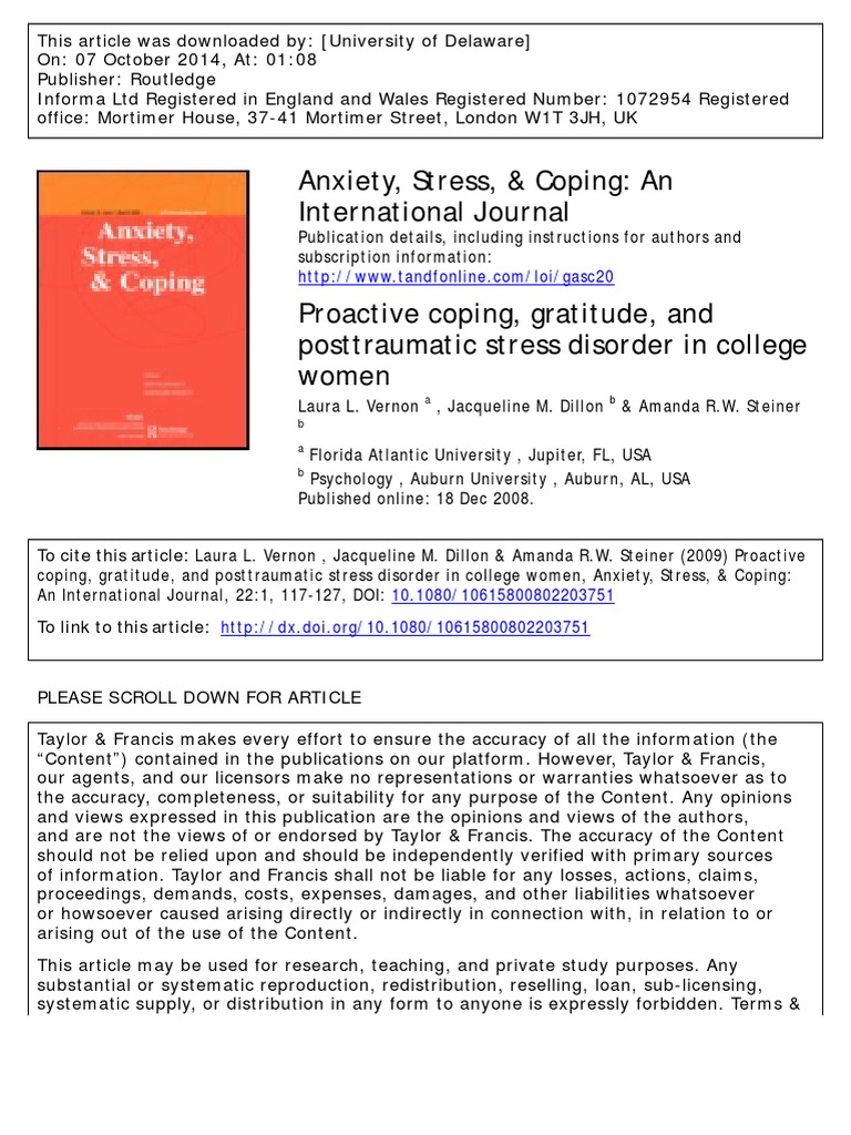 Proactive Coping, Gratitudevernon2009 - 2 | PDF | Psychological Trauma ...